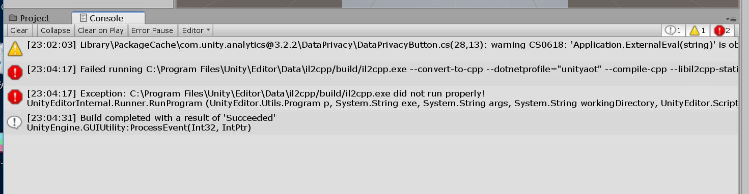 [UNITY]WebGLでビルドした時、Building native binary with IL2CPP…で止まる - PastelDrops